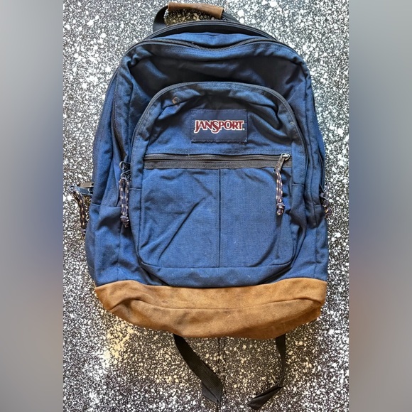 Jansport | Bags | Jansport Book Bag Backpack Leather Bottom Navy Blue ...